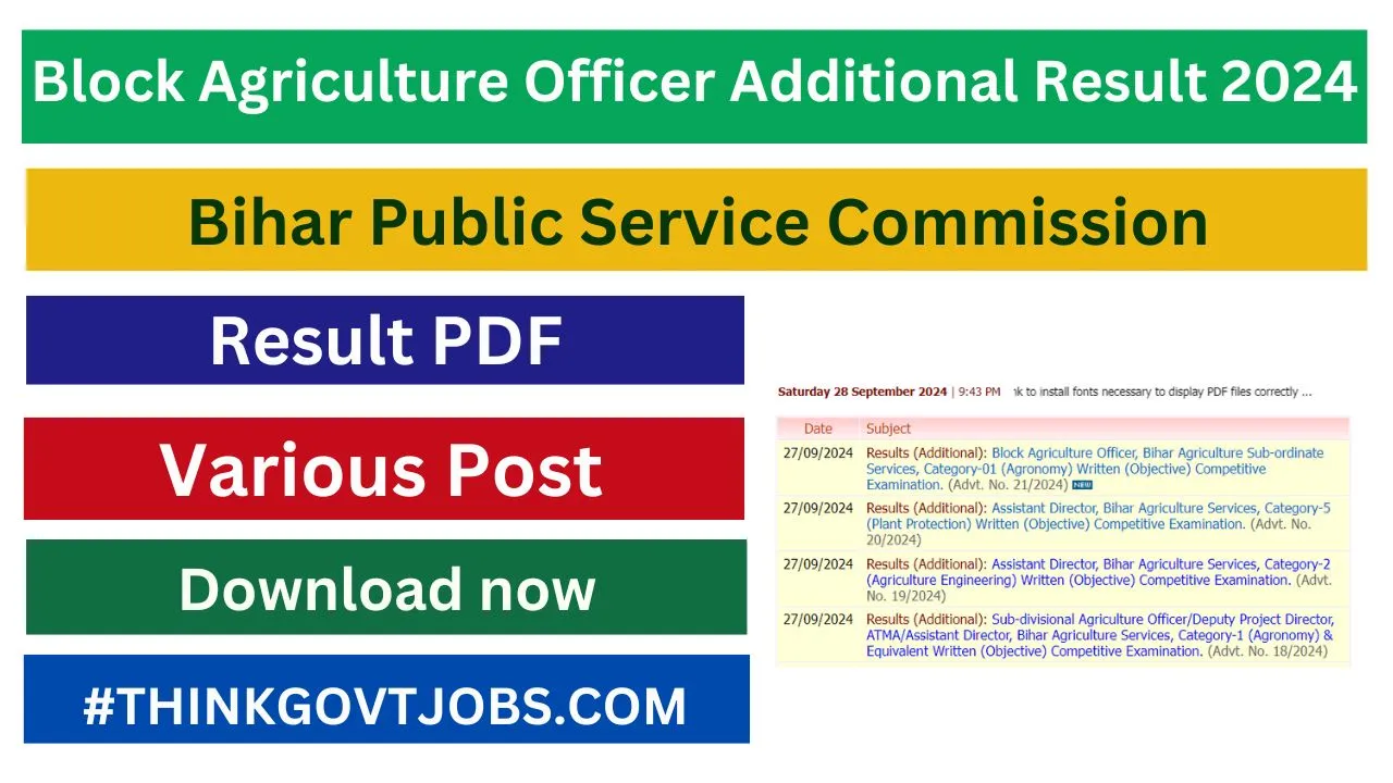 BPSC Block Agriculture Officer Additional Result 2024