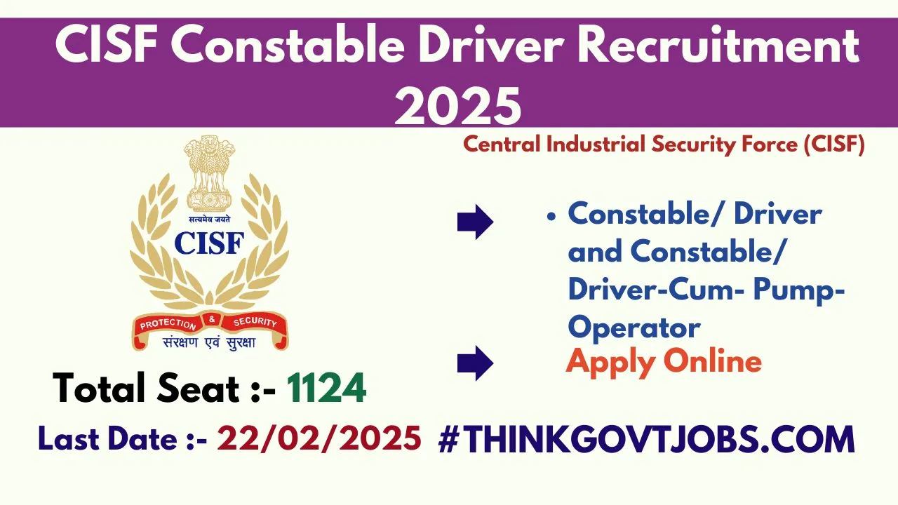 CISF Constable Driver Recruitment 2025 Notification Out, Apply Online